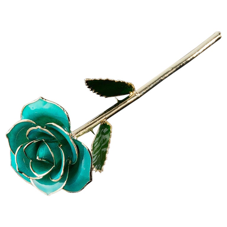 Teal Rhapsody, glänzender Lack Real Rose in 24k Gold mit LED-Halterung ...