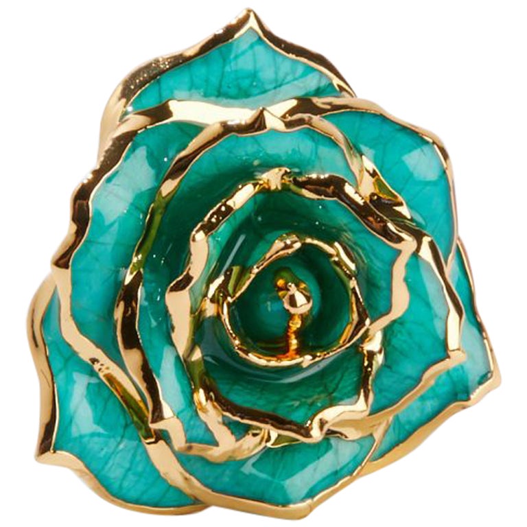 Teal Rhapsody, Glossy Lacquer Real Rose Lapel Pin For Sale at 1stDibs