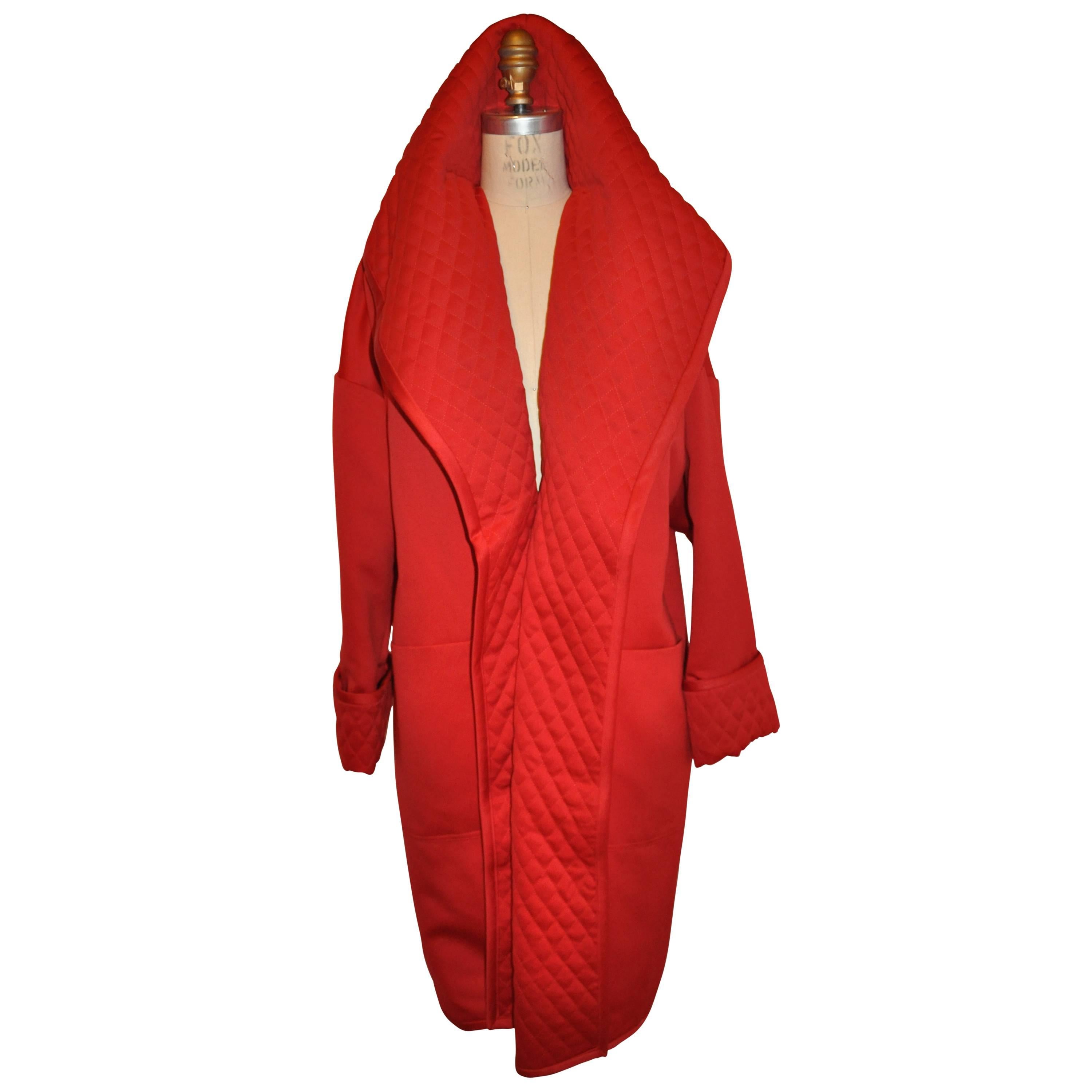 Victor Costa Bold Red Evening Silk Overcoat with Huge Shawl Collar at ...