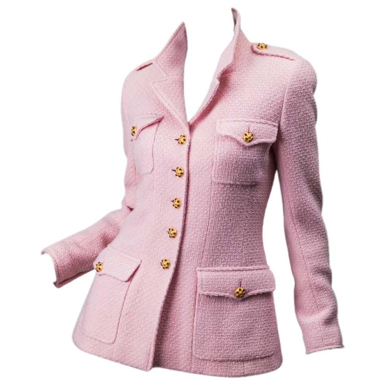 Chanel Pink Wool Jacket with "CC" Gripoix Buttons at 1stDibs