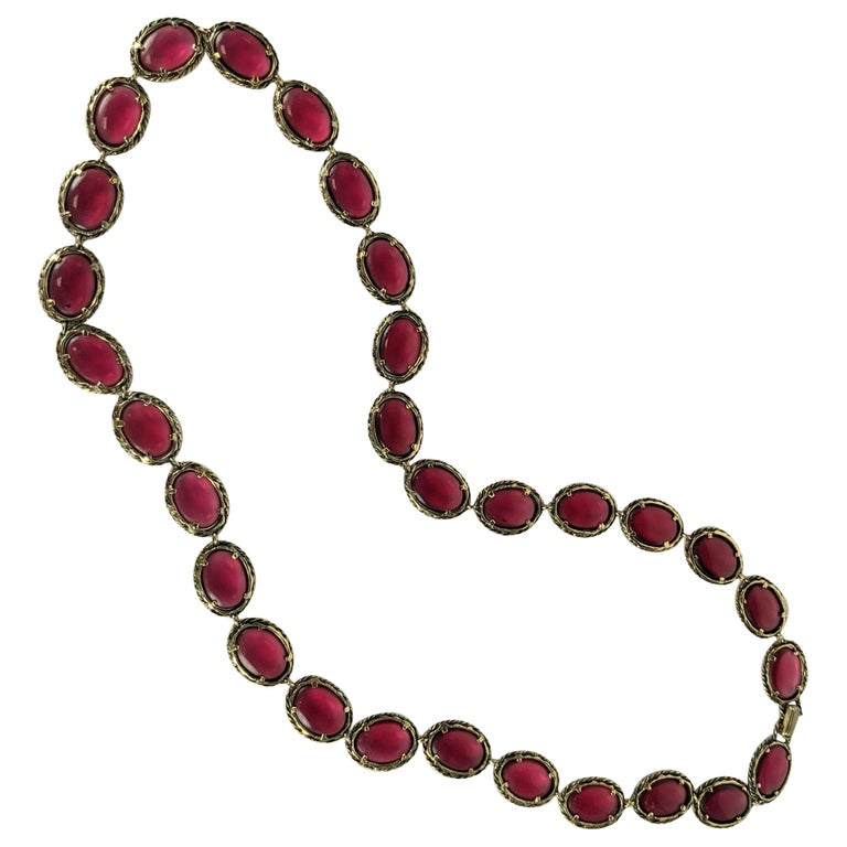 Trifari Bezel Set Ruby Chain For Sale at 1stDibs