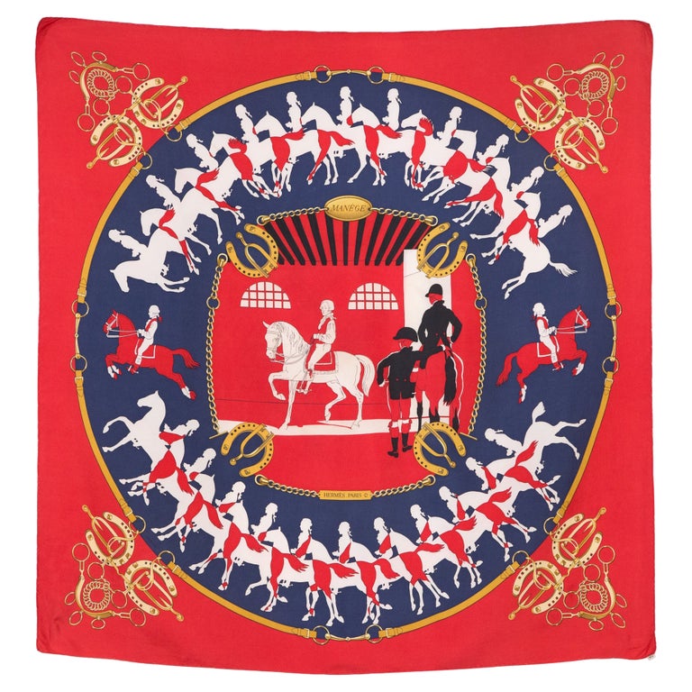 Hermes Red Manege by Philippe Ledoux Silk Scarf at 1stDibs