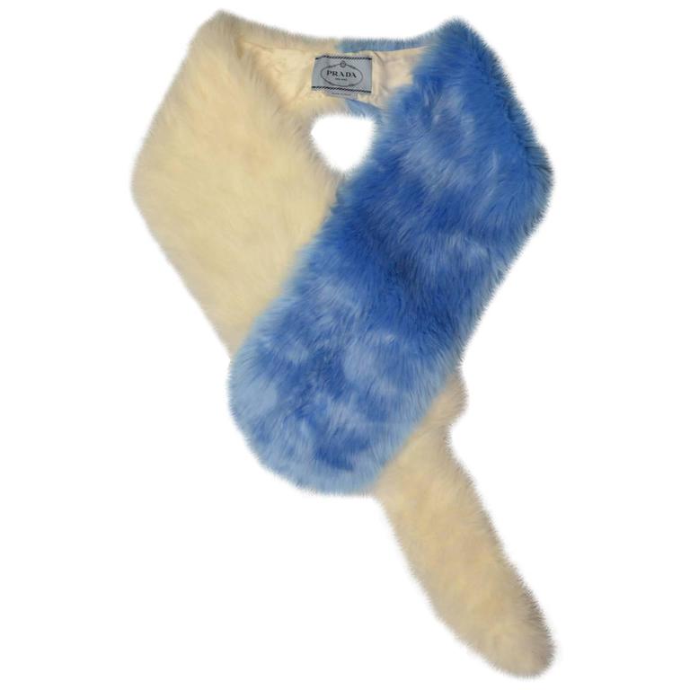 Prada Blue and White Faux Fur Stole For Sale at 1stDibs