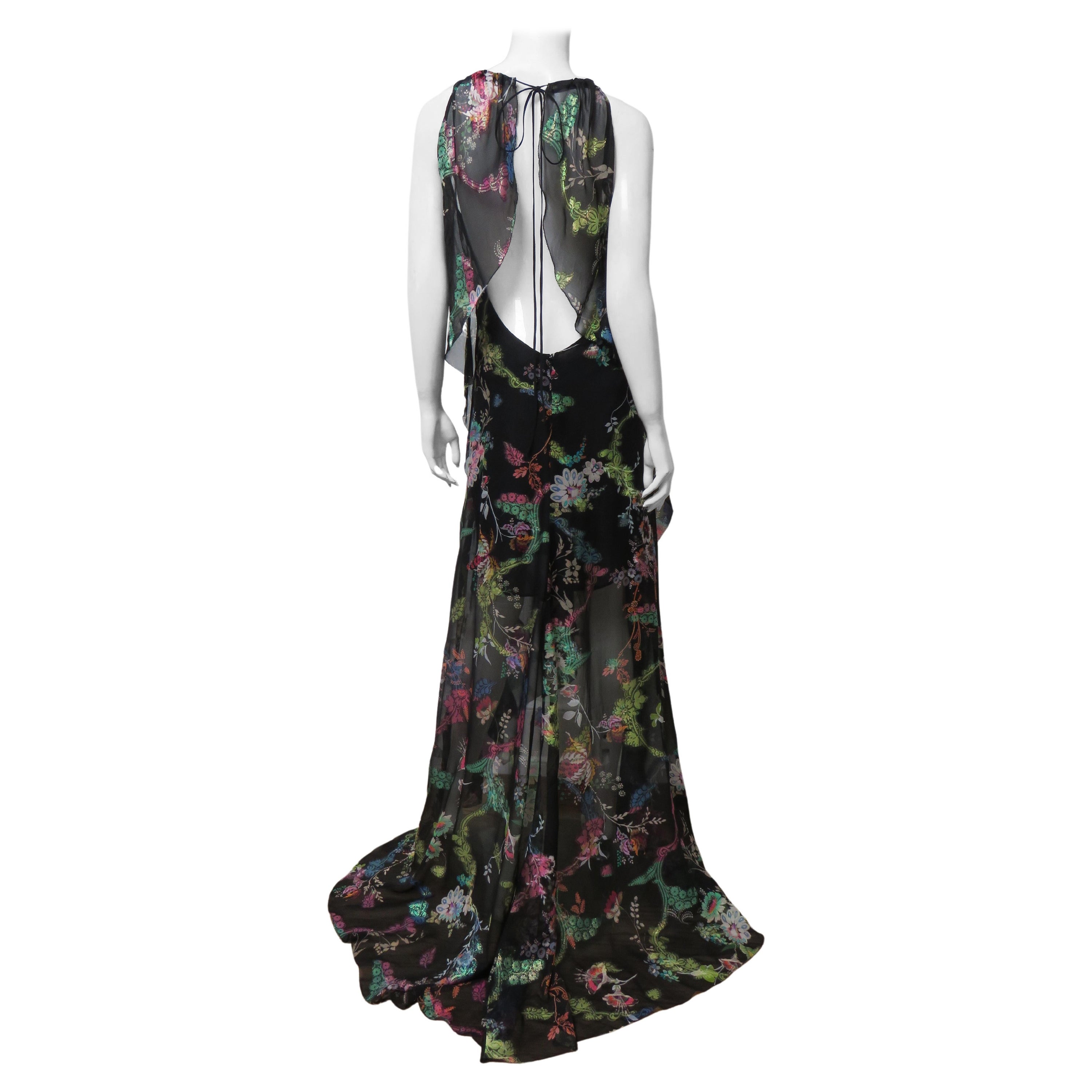 New Etro Floral Printed Velvet Blue Green Dress Gown It size 44 For ...