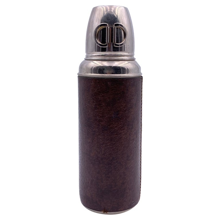 Gucci Vintage Brown Leather and Silver Metal Thermos Vacuum Flask For ...