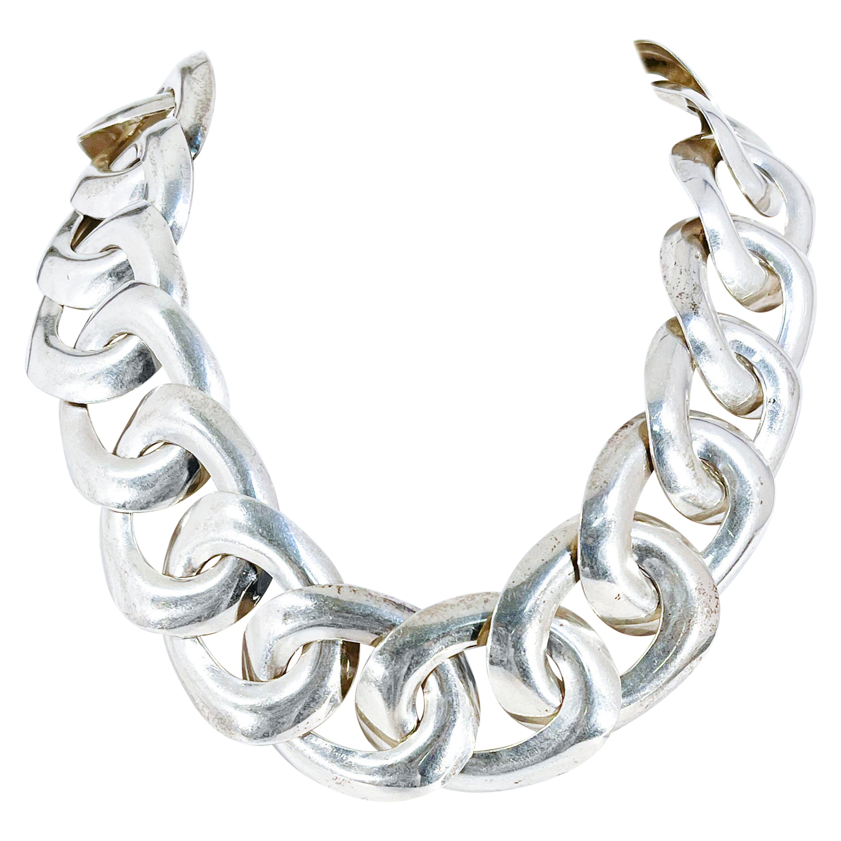 Very Heavy Italian Sterling Silver Link Rope Necklace at 1stDibs