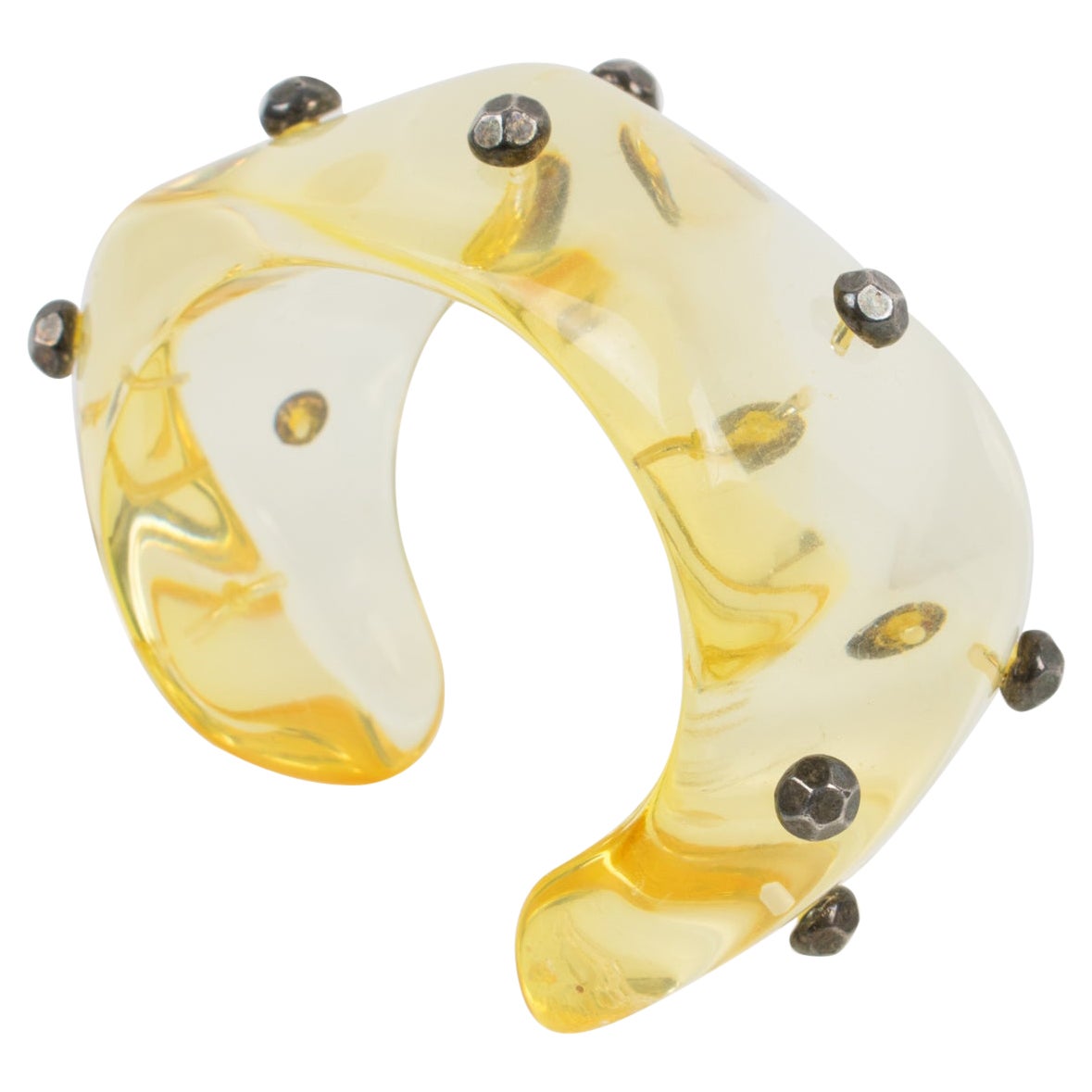 Lucite Black Cat on Leather Cuff Bracelet at 1stDibs