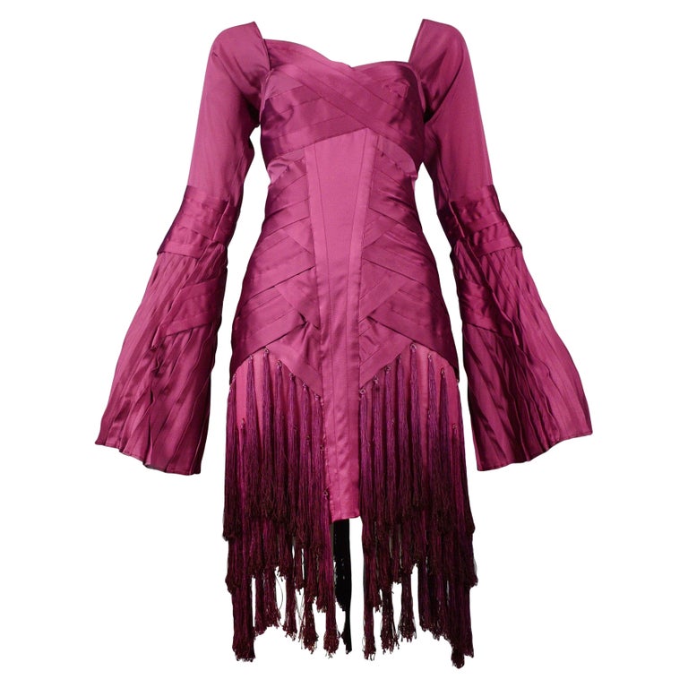 Stunning Gucci By Tom Ford Magenta Tassel Runway Dress 2004 For Sale at ...
