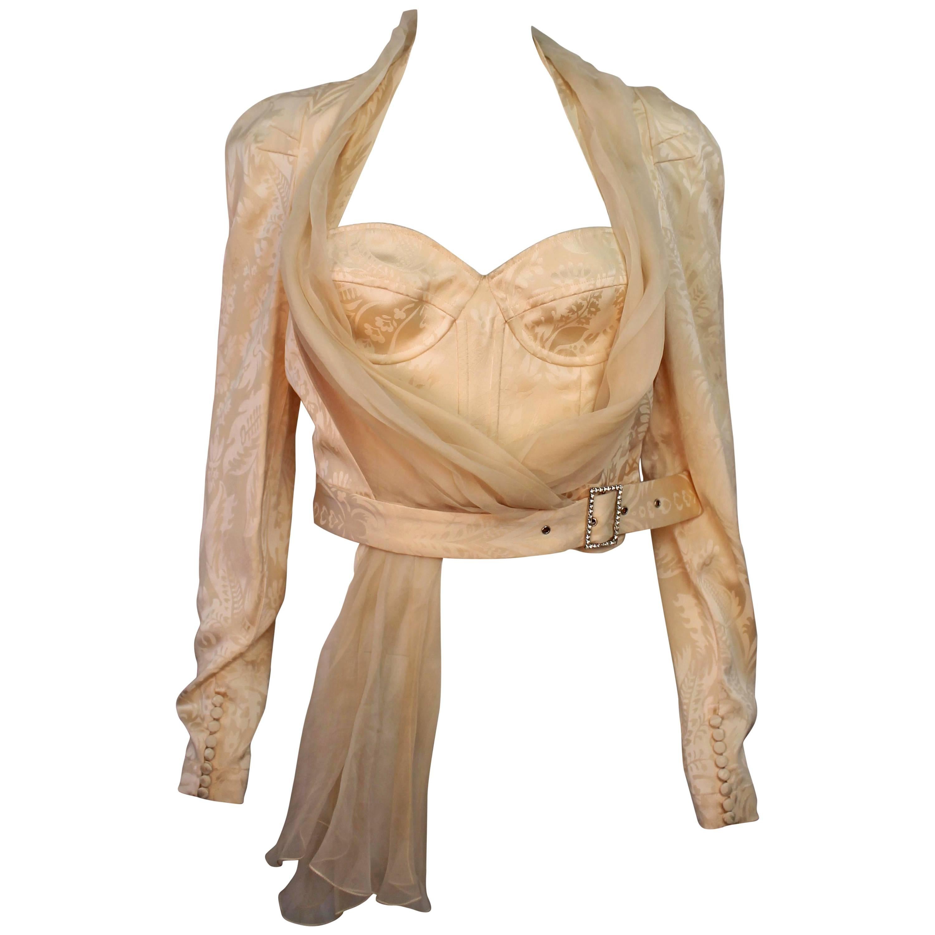 Late 1990's John Galliano Cream Silk Jacket and Bustier Ensemble at 1stDibs
