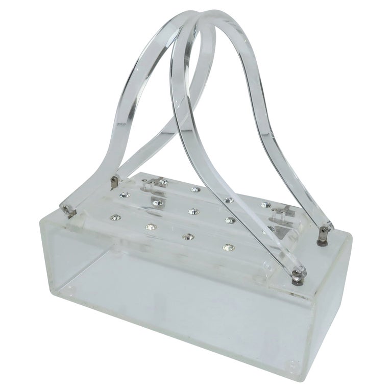 Rhinestone Embellished Lucite Box Handbag, 1950’s at 1stDibs
