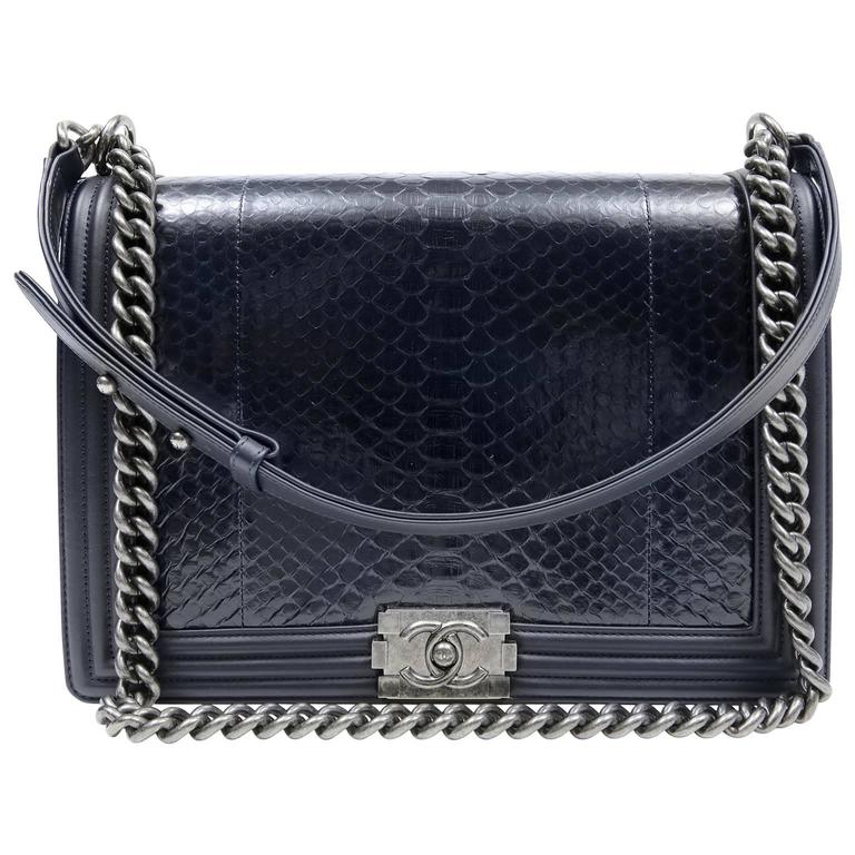 Chanel Navy Blue Python Boy Bag- Large size at 1stDibs | chanel blue ...