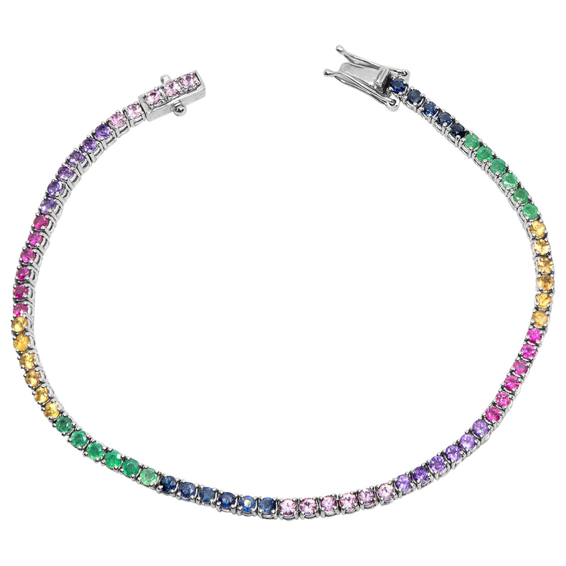 14 Karat Yellow Gold Rainbow Multi Gemstone Tennis Bracelet For Sale at ...