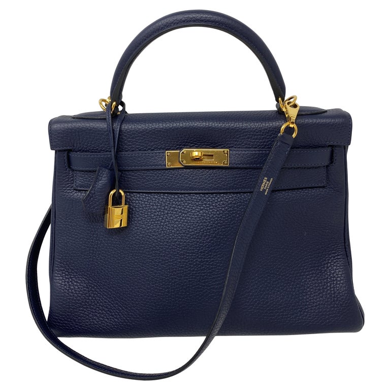 Hermes Navy Blue Kelly 32 Bag at 1stDibs