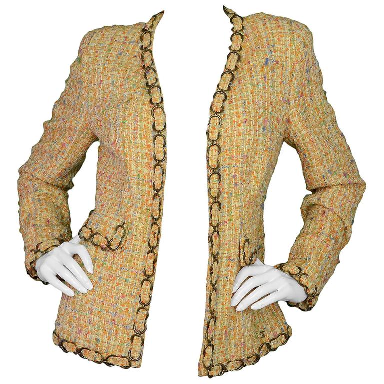Chanel Yellow and Orange Tweed Jacket sz 42 For Sale at 1stDibs