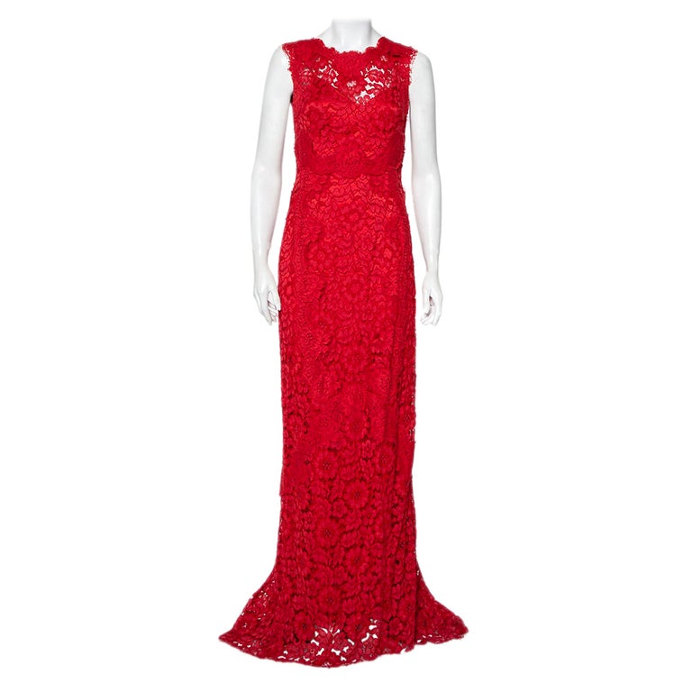 Dolce and Gabbana Red Lace Open Back Sleeveless Maxi Dress M at 1stDibs