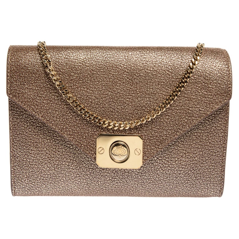 Mulberry Metallic Gold Leather Delphie Duo Chain Shoulder Bag at 1stDibs