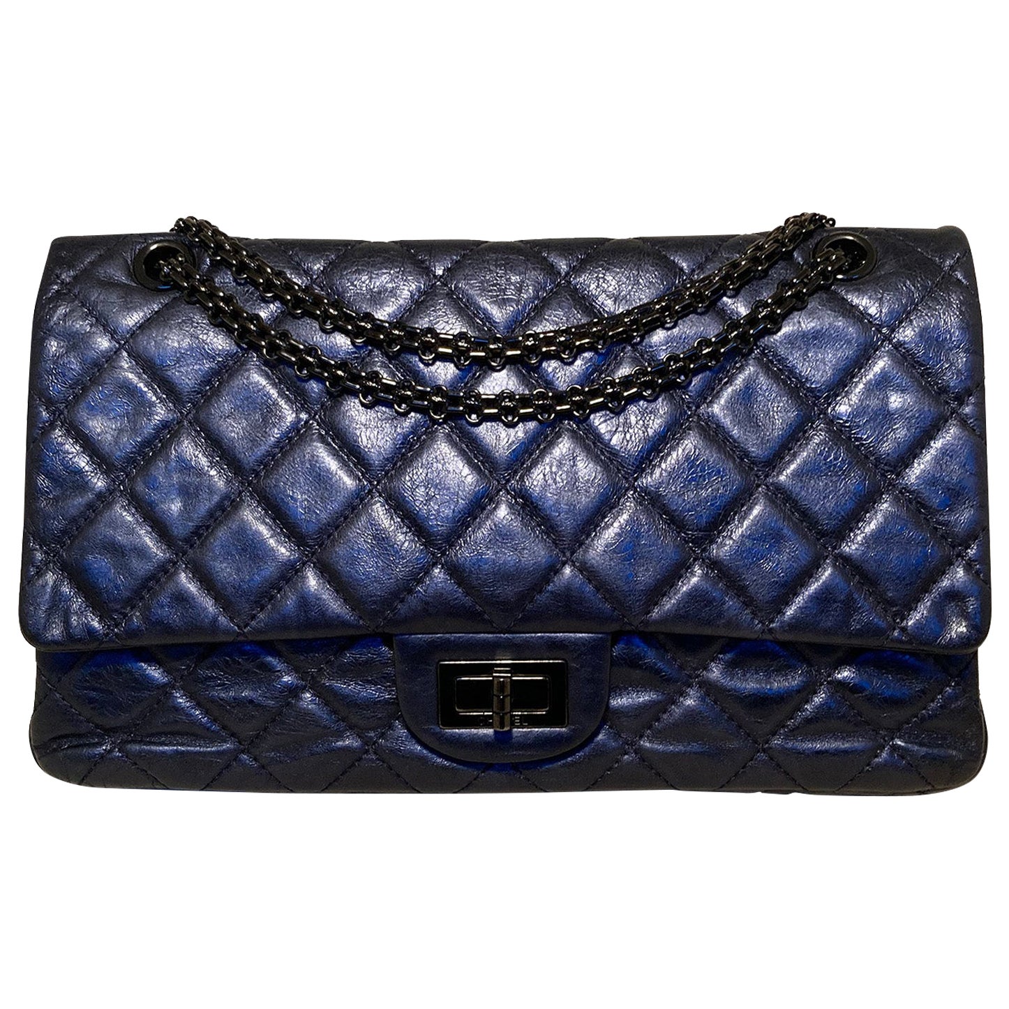 Chanel Metallic Navy Blue 227 Reissue Classic Flap For Sale at 1stDibs