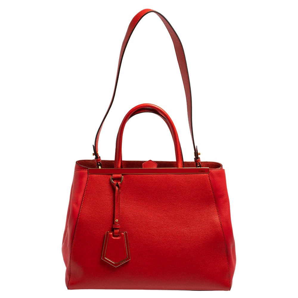 2000s Fendi Silvana Red and Caramel Leather Tote Bag at 1stDibs