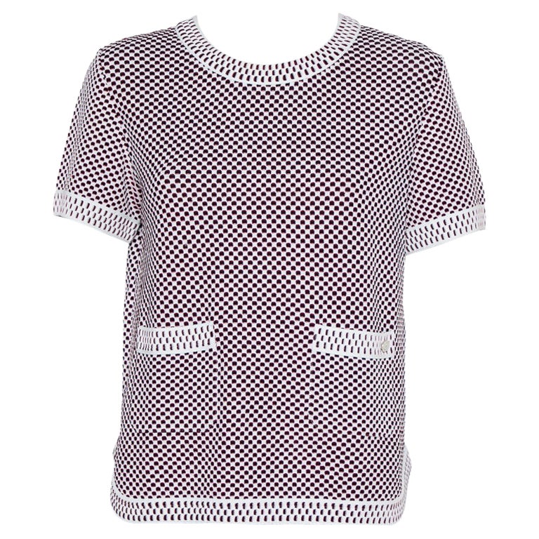 Chanel Multicolor Patterned Knit Short Sleeve Crewneck Sweater M at 1stDibs