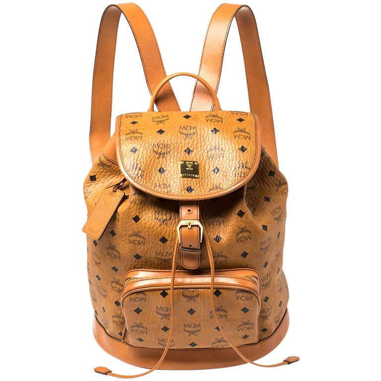 MCM Cognac Visetos Coated Canvas and Leather Brandenburg Drawstring ...