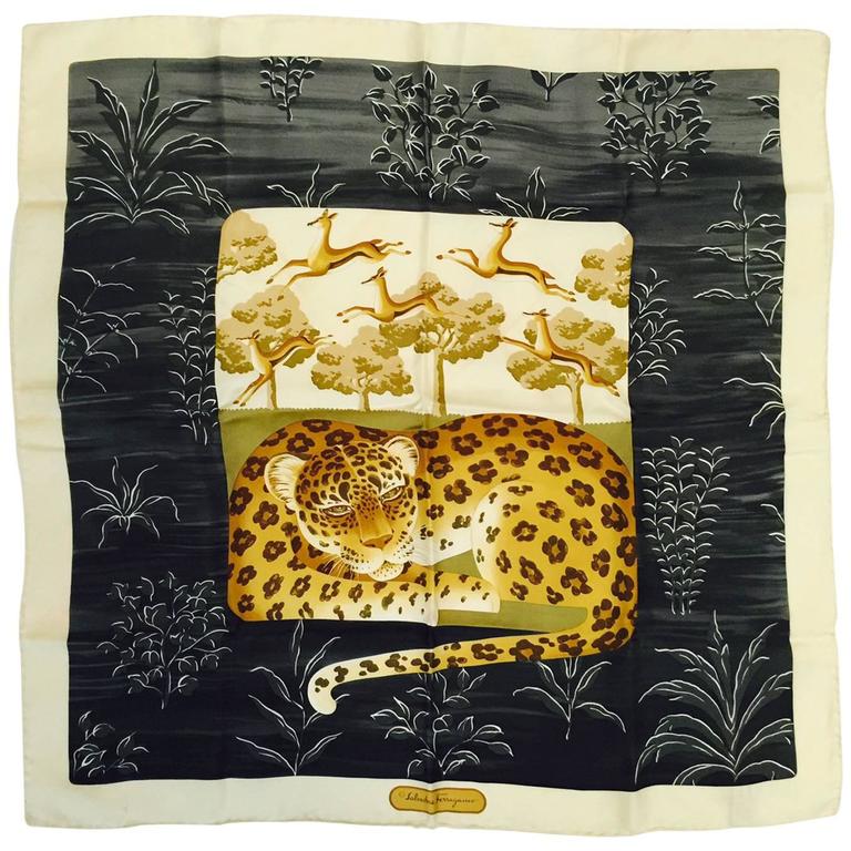 Salvatore Ferragamo Silk Twill Scarf With Lounging Leopard and Bounding ...