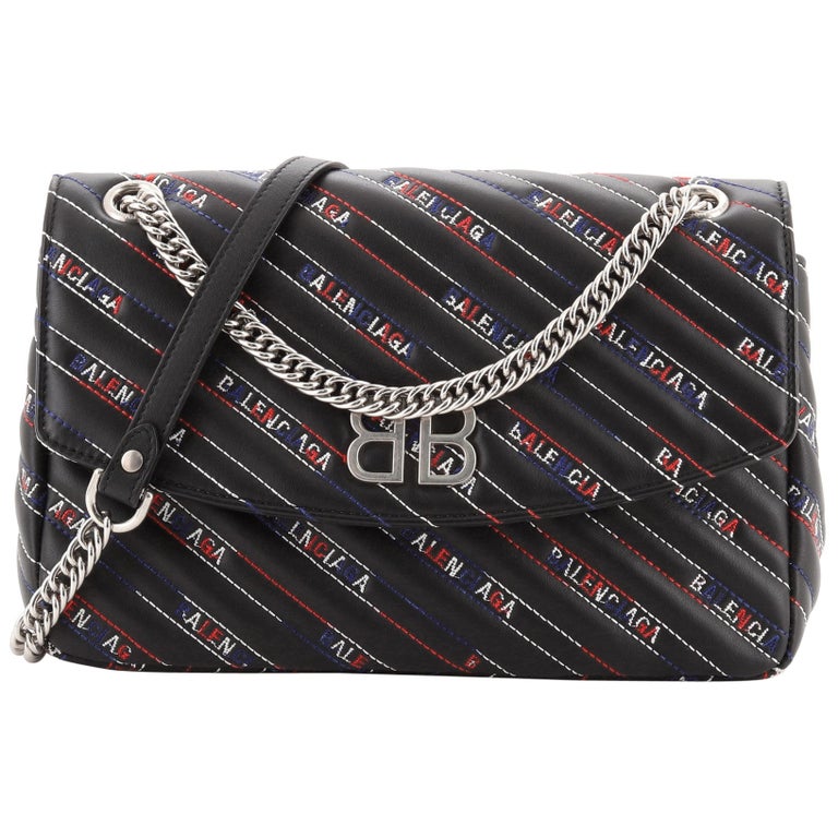 BB Chain Round Handbag Quilted Embroidered Leather Medium at 1stDibs