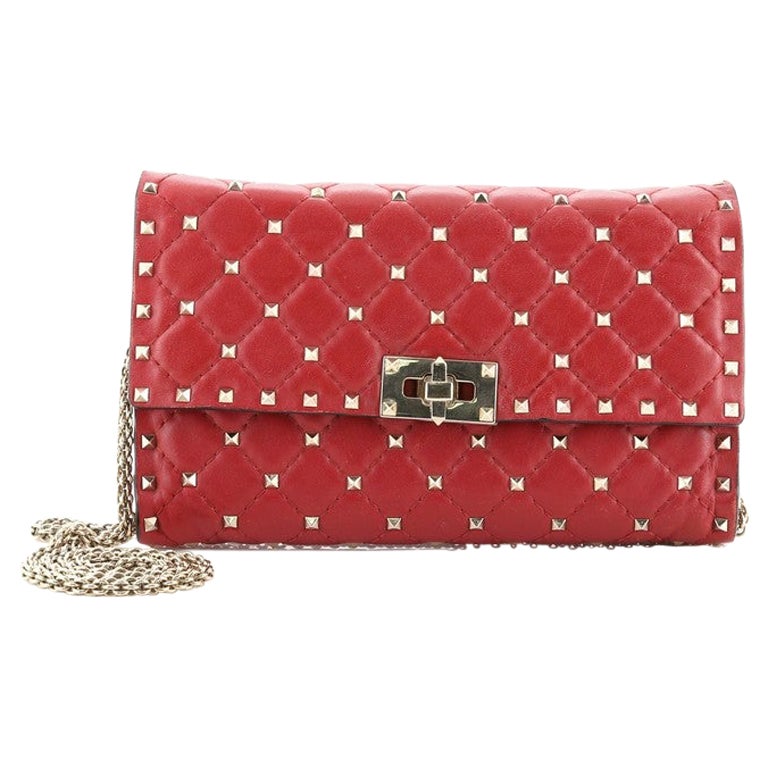 Rockstud Spike Wallet on Chain Quilted Leather Small at 1stDibs