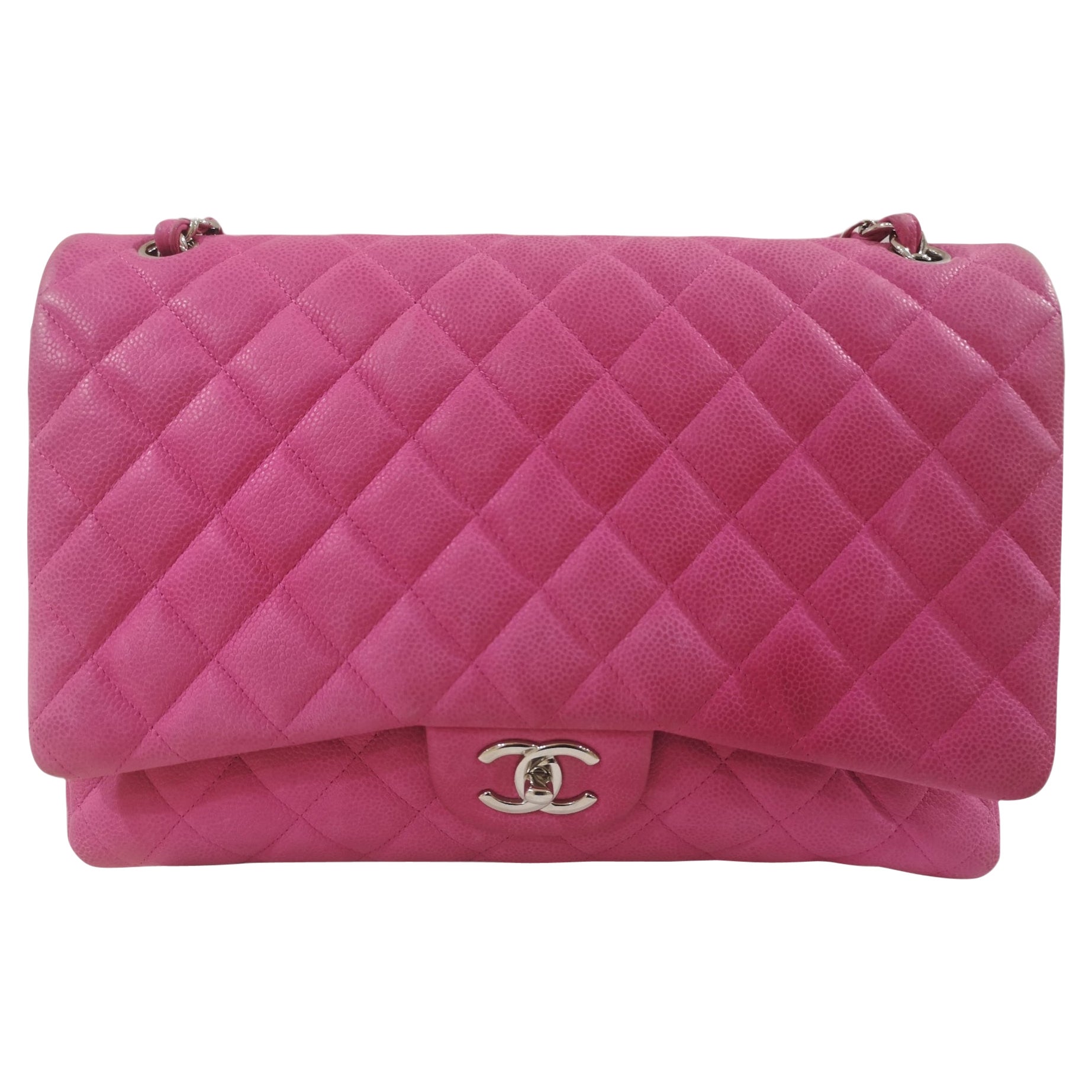 Chanel pink caviar leather classic 2.55 flap bag with gold chain at ...