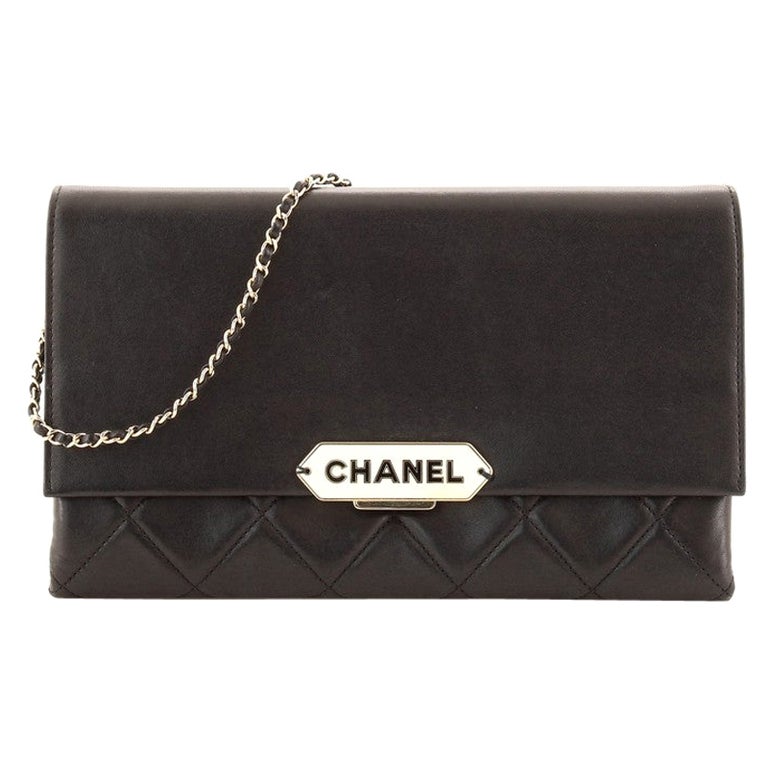 Chanel Retro Label Chain Clutch Quilted Lambskin at 1stDibs