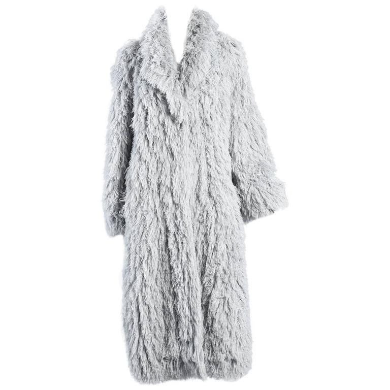 Pale Grey 1970s Shaggy Fur-Like Maxi String Coat at 1stDibs