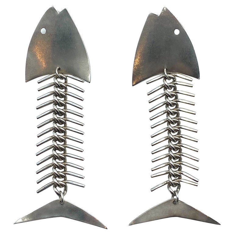 Linda Hesh 1990s Artisan Sterling Fish Earrings at 1stDibs
