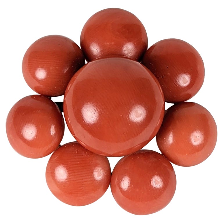 Victorian Coral Button Brooch For Sale at 1stDibs
