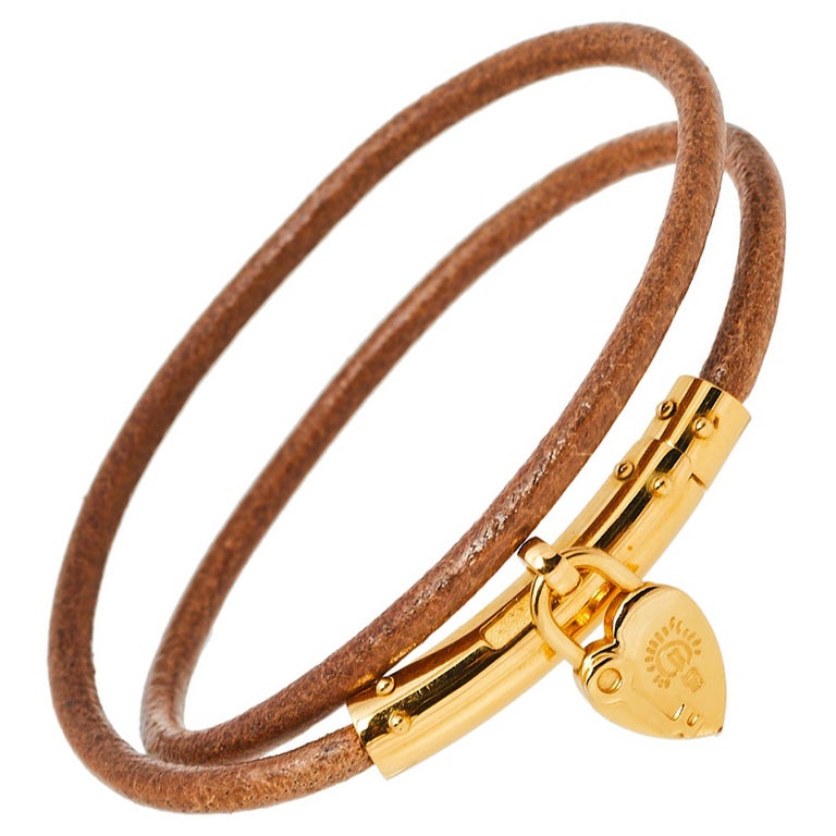 Hermes Cadena Heart Charm Leather Double Tour Bracelet at 1stDibs