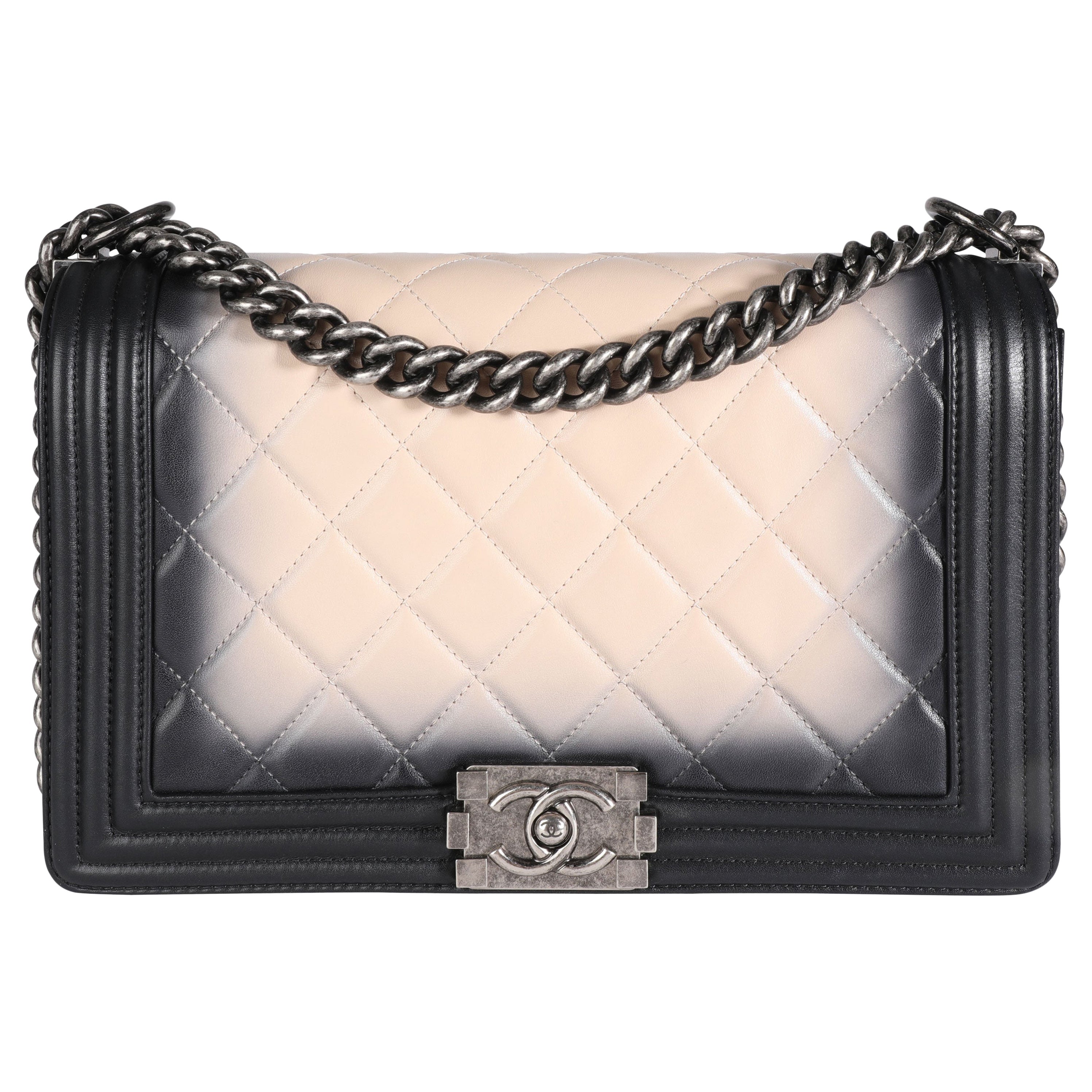 Chanel Boy Flap Bag Quilted Tweed with Caviar Old Medium For Sale at ...