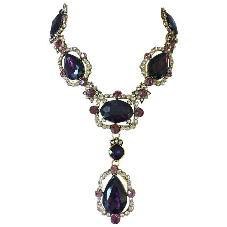 Signed Oscar De La Renta Vintage Faux Amethyst Designer Runway Necklace ...