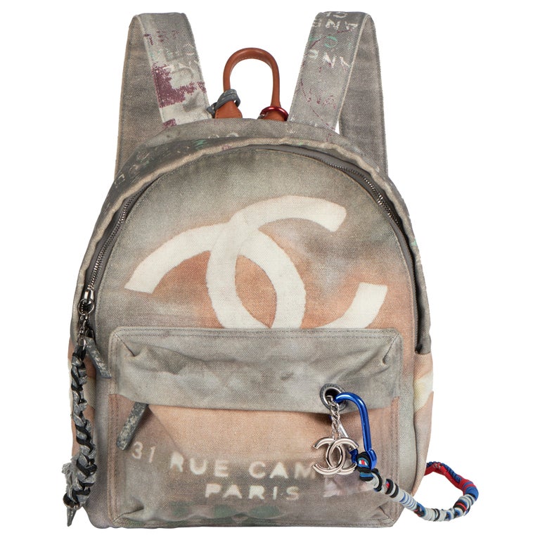 2014 Chanel Grey Painted Canvas Medium Graffiti Backpack at 1stDibs
