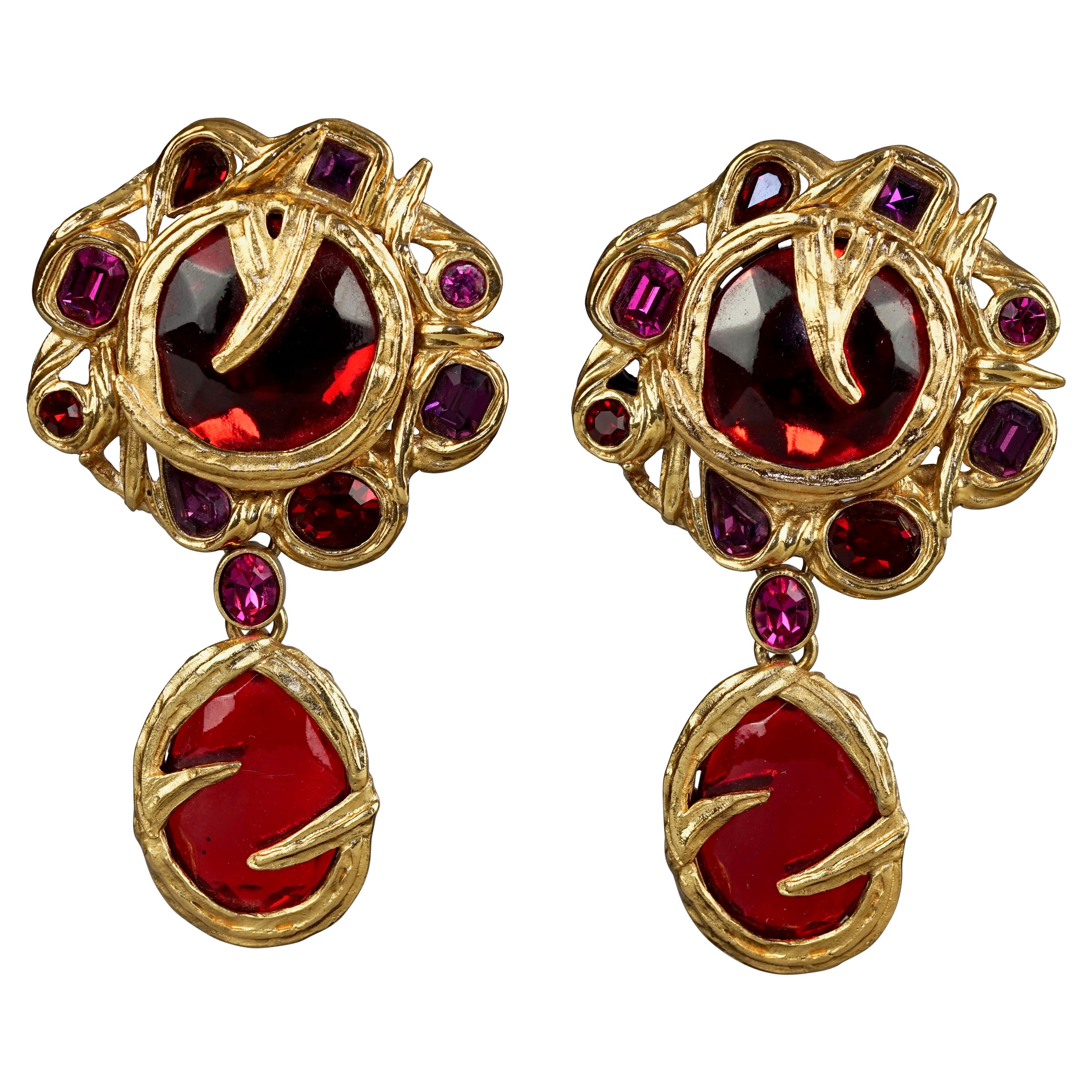 Yves Saint Laurent Ysl Vintage Jewelled Dangling Earrings Vintage ...