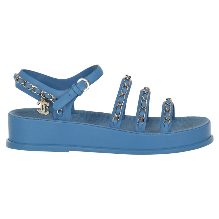 Chanel Women Sandals Blue Leather EU 36 For Sale at 1stDibs