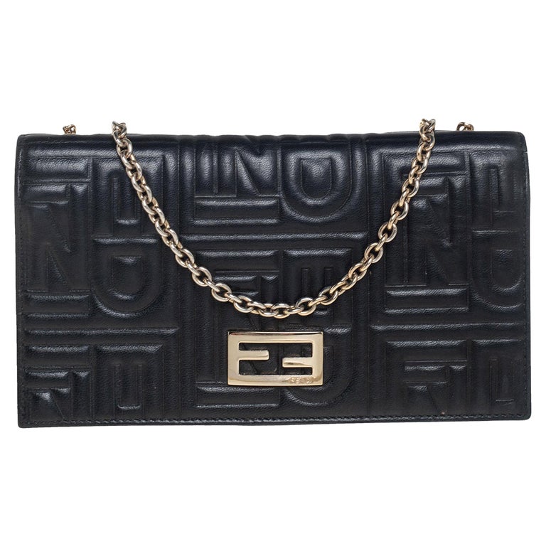 Fendi Black Embossed Logo Leather Wallet on Chain at 1stDibs