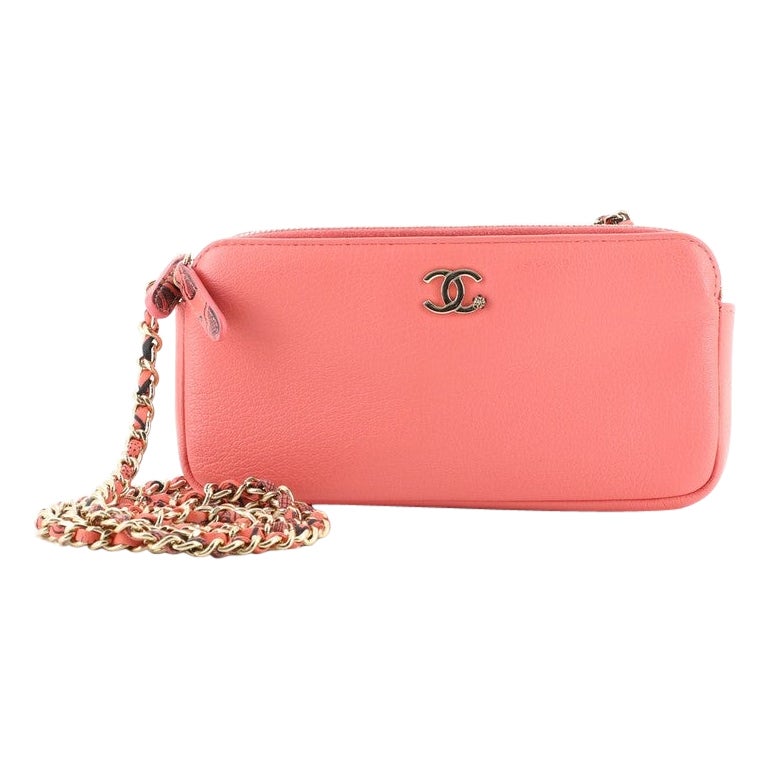 Chanel Double Zip Clutch with Chain Goatskin at 1stDibs