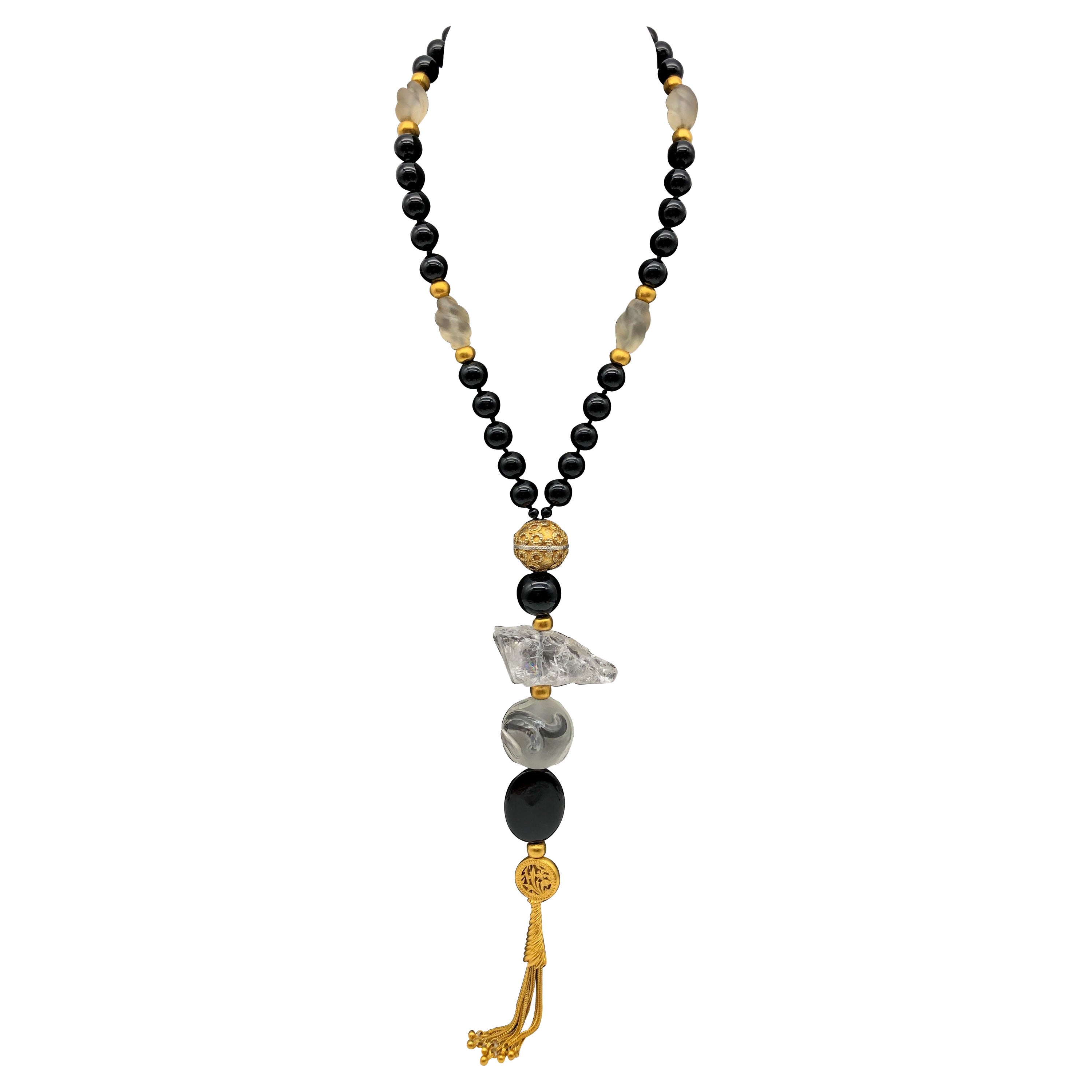 Antique Victorian Long Silver Rock Crystal Necklace, circa 1900 K.Uyeda ...