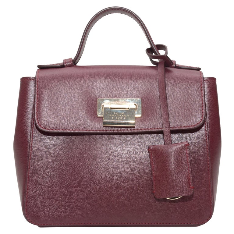 Smythson of Bond Street Burgundy Leather Bag For Sale at 1stDibs