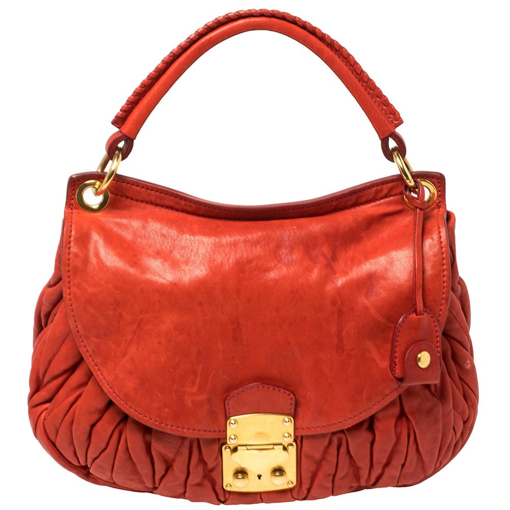 MIU MIU PRADA A/W 2012 Burnt Orange Spazzolato Leather Flap Top Handbag ...