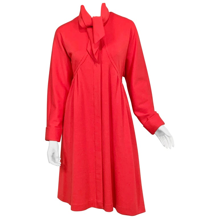 Rose Pink Wool Dress with Scarf Neckline For Sale at 1stDibs