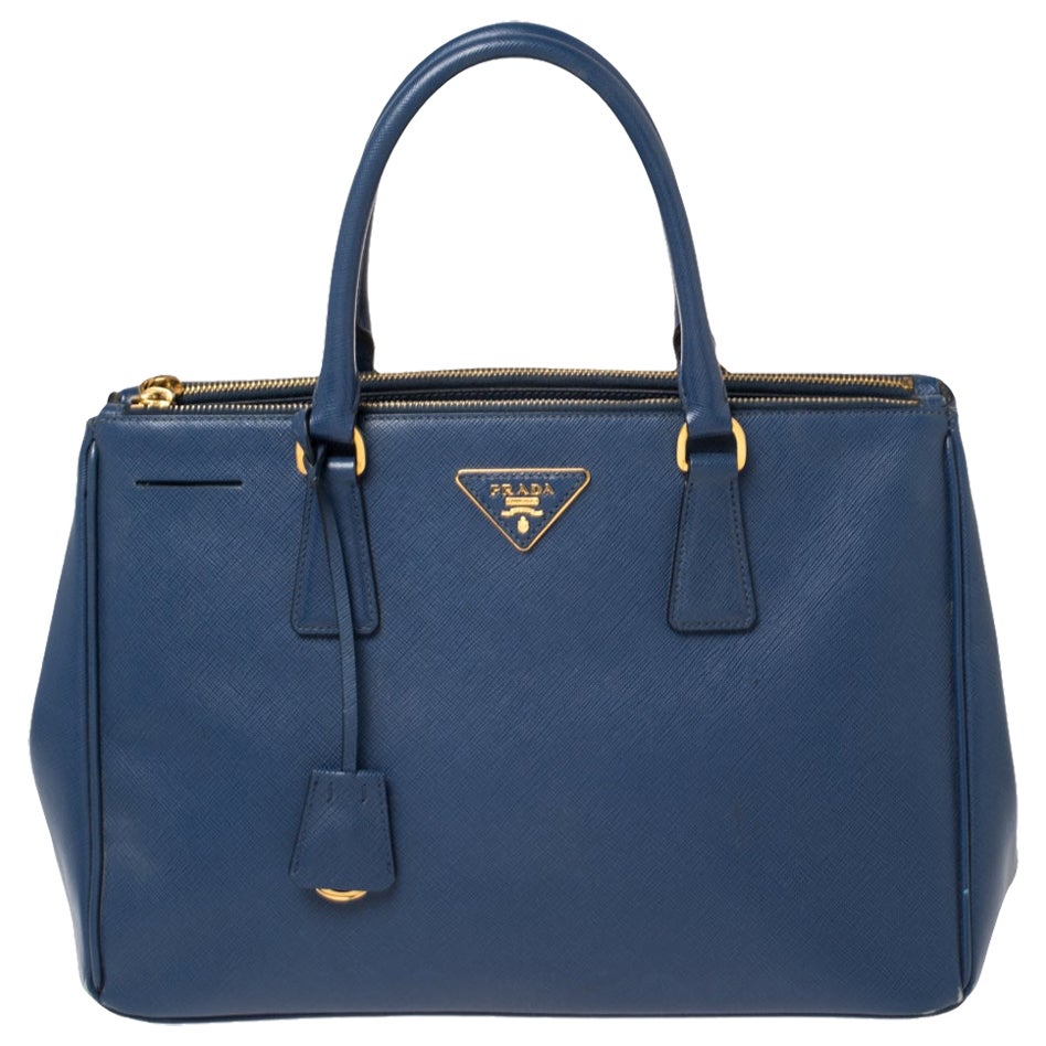 Prada Lux Saffiano 2way 2pr1205 Blue Patent Leather Tote For Sale at ...