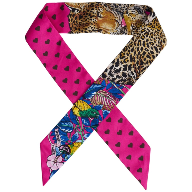 Hermes Twilly Jungle Love Love Rose Vif / Blue Roy New w/ Box For Sale ...