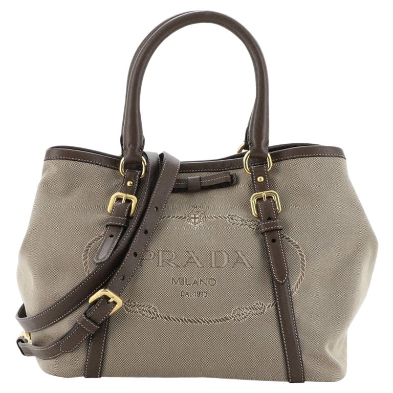 Prada Logo Convertible Tote Canvas with Leather Medium at 1stDibs