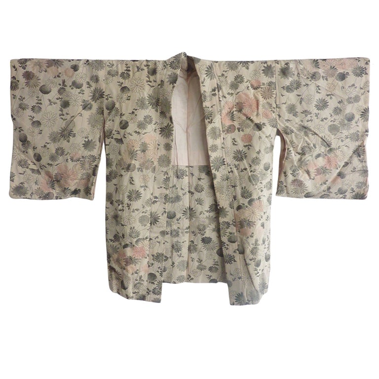 Antique Japanese Rare silver cotton Silk Brocade Haori Kimono Jacket ...