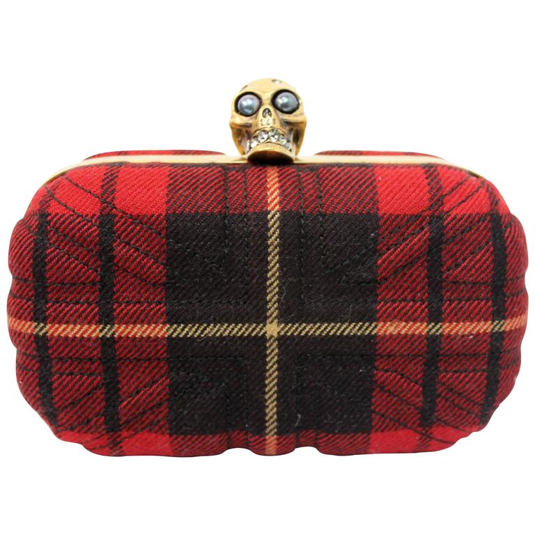 Alexander McQueen Tartan Clutch With Jewelled Skull Closure at 1stDibs