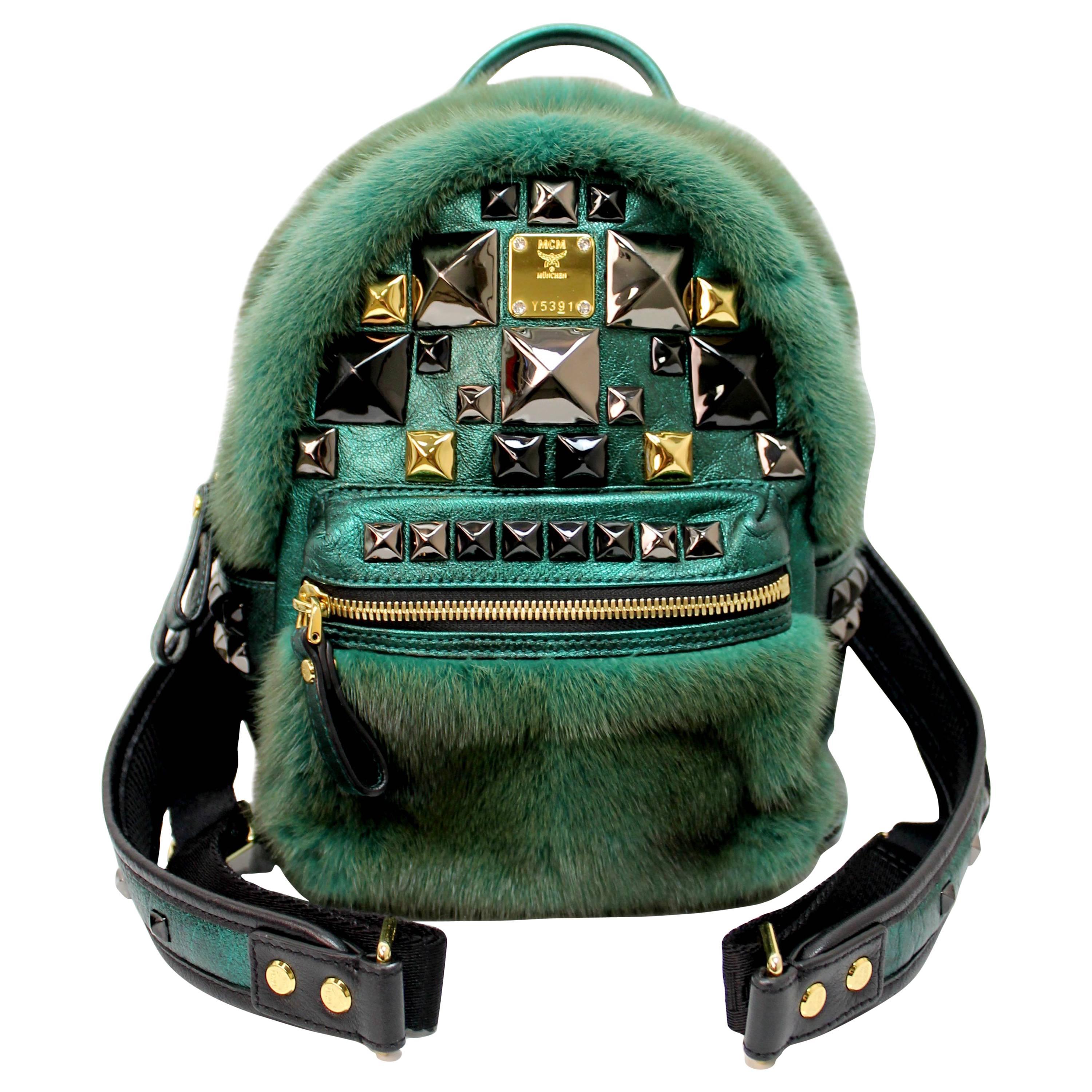 MCM Green Mink Fur Backpack with Metallic Studs at 1stDibs | mcm green ...